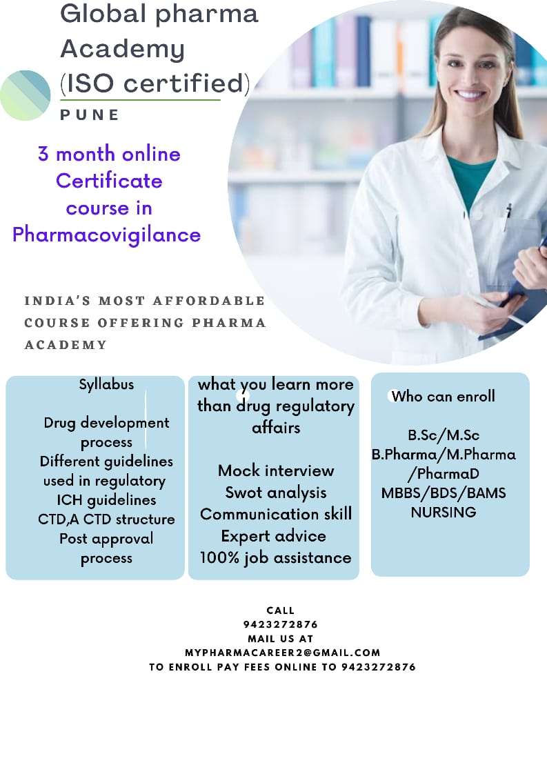 Three Month Online Certificate Course In Pharmacovigilance – Global Pharma